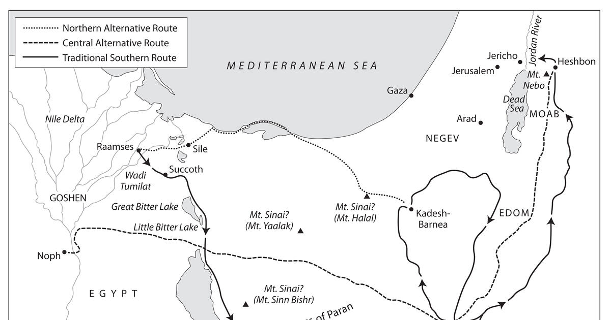 Possible Routes of the Exodus and Locations of Mount Sinai | Posen Library